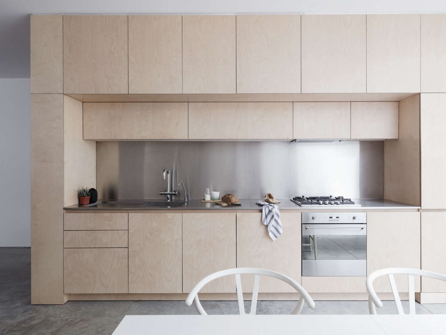 Birch Plywood Kitchen and Stairs Clean-Lined London Victorian Townhouse ...
