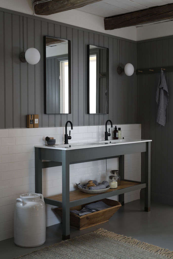 Dream Dressing Room: Built-In Storage, Wood Paneling, and a Double Sink