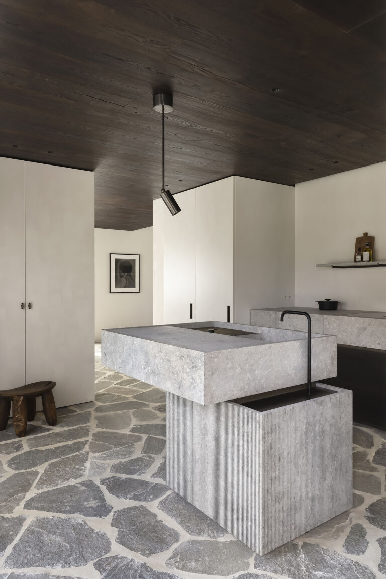 A Modern Minimalist Belgian Kitchen in a Boutique Guesthouse