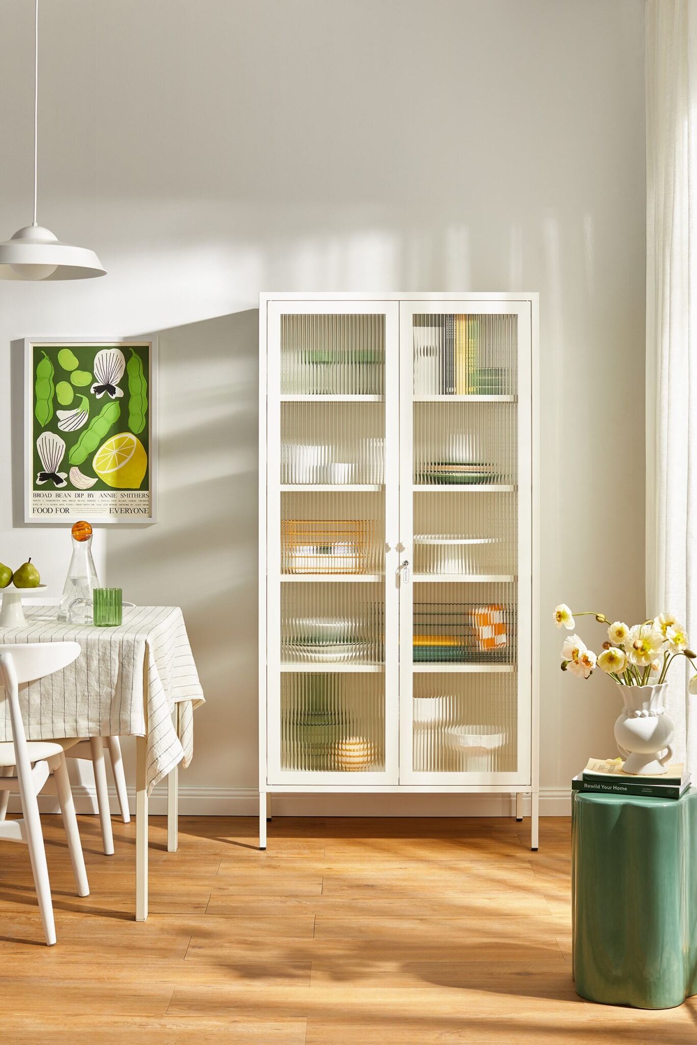 Colorful Glass-Fronted Metal Cabinets and Display Ledges by Mustard Made