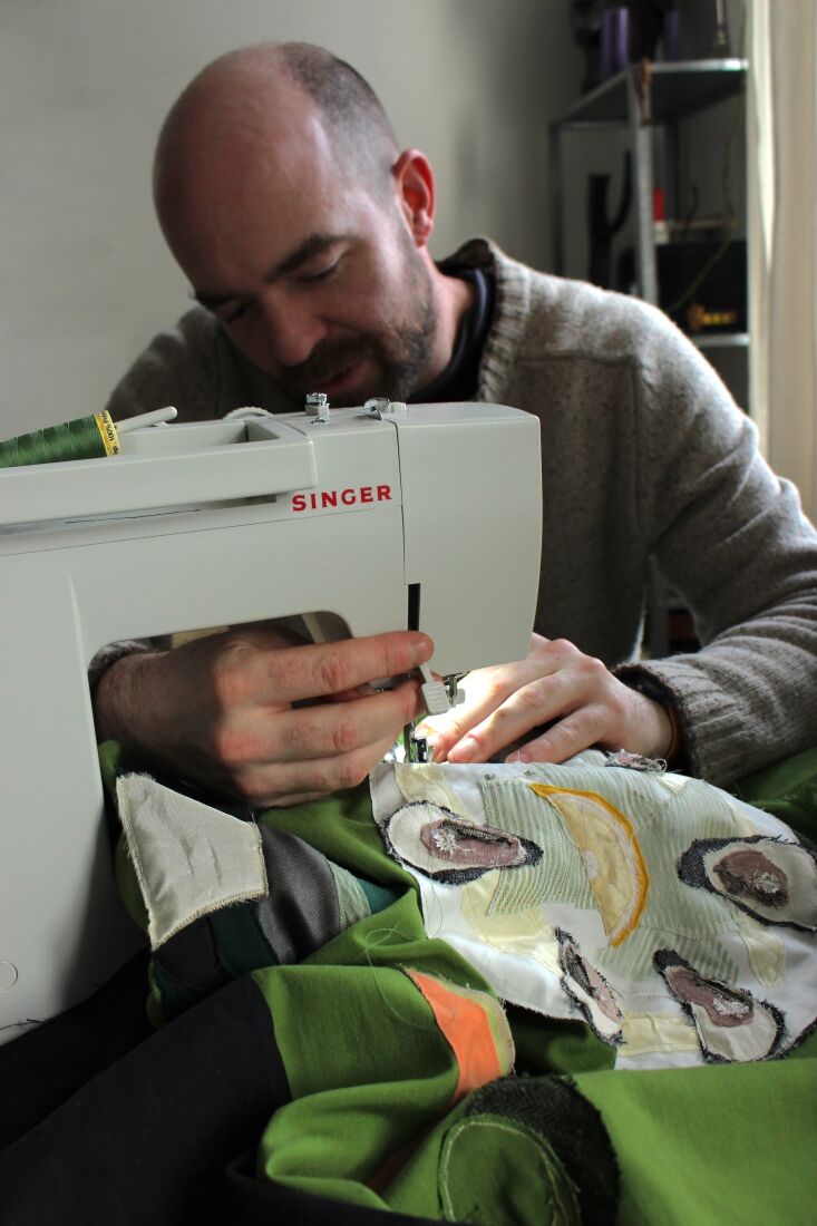 Artist Andrew Pierce Scott tabletop tapestries from scrap fabric